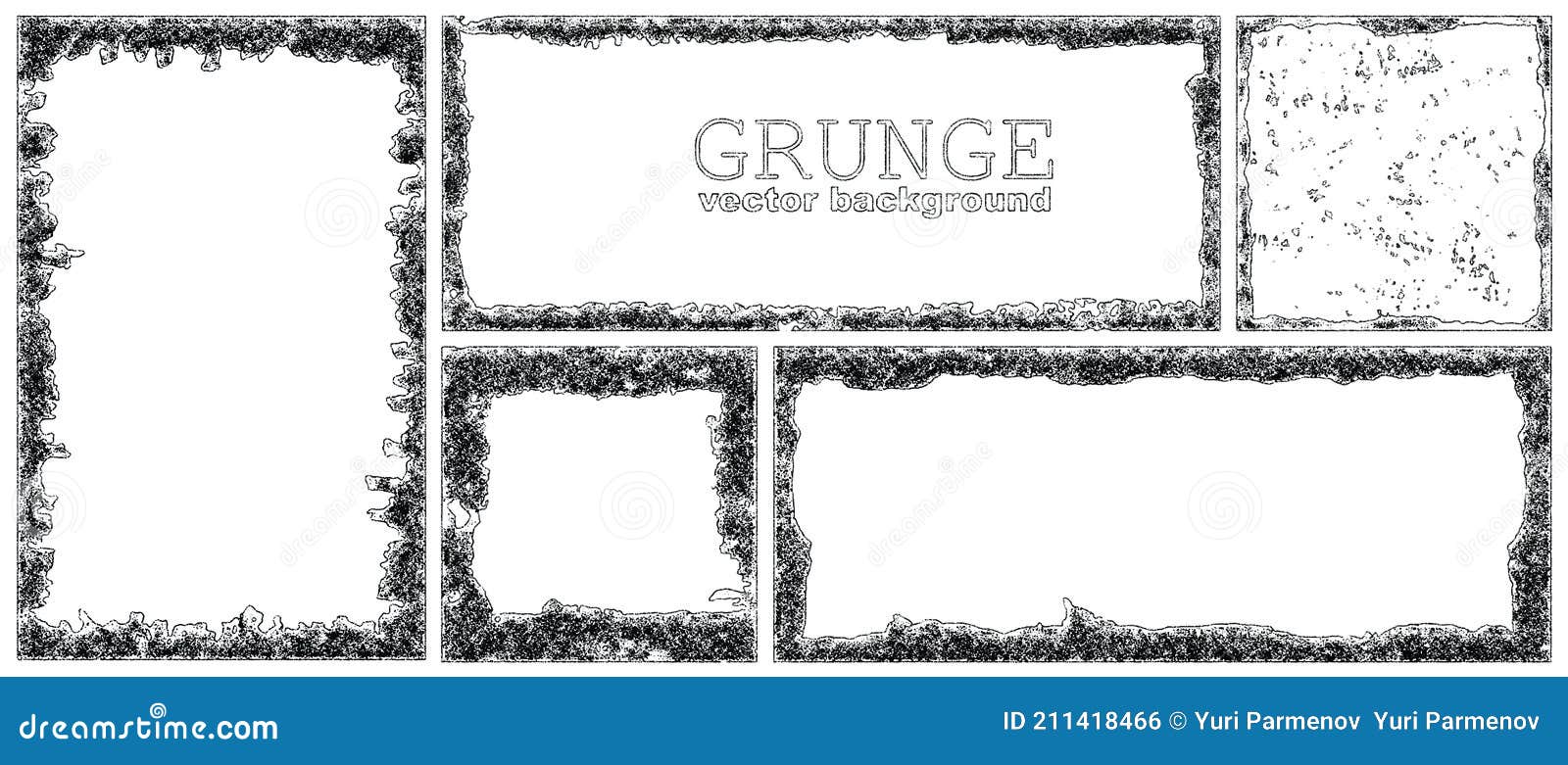 Collection of Rectangular Ink Grunge Frames, Borders Set. Squared Hand ...