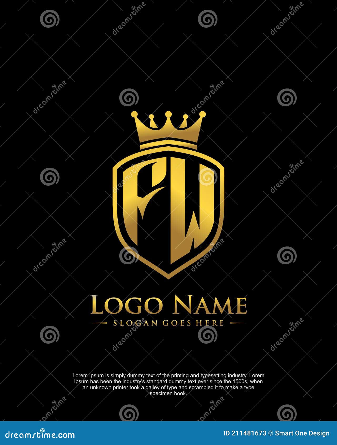 Initial FW Letter with Shield Style Logo Template Vector Stock Vector ...