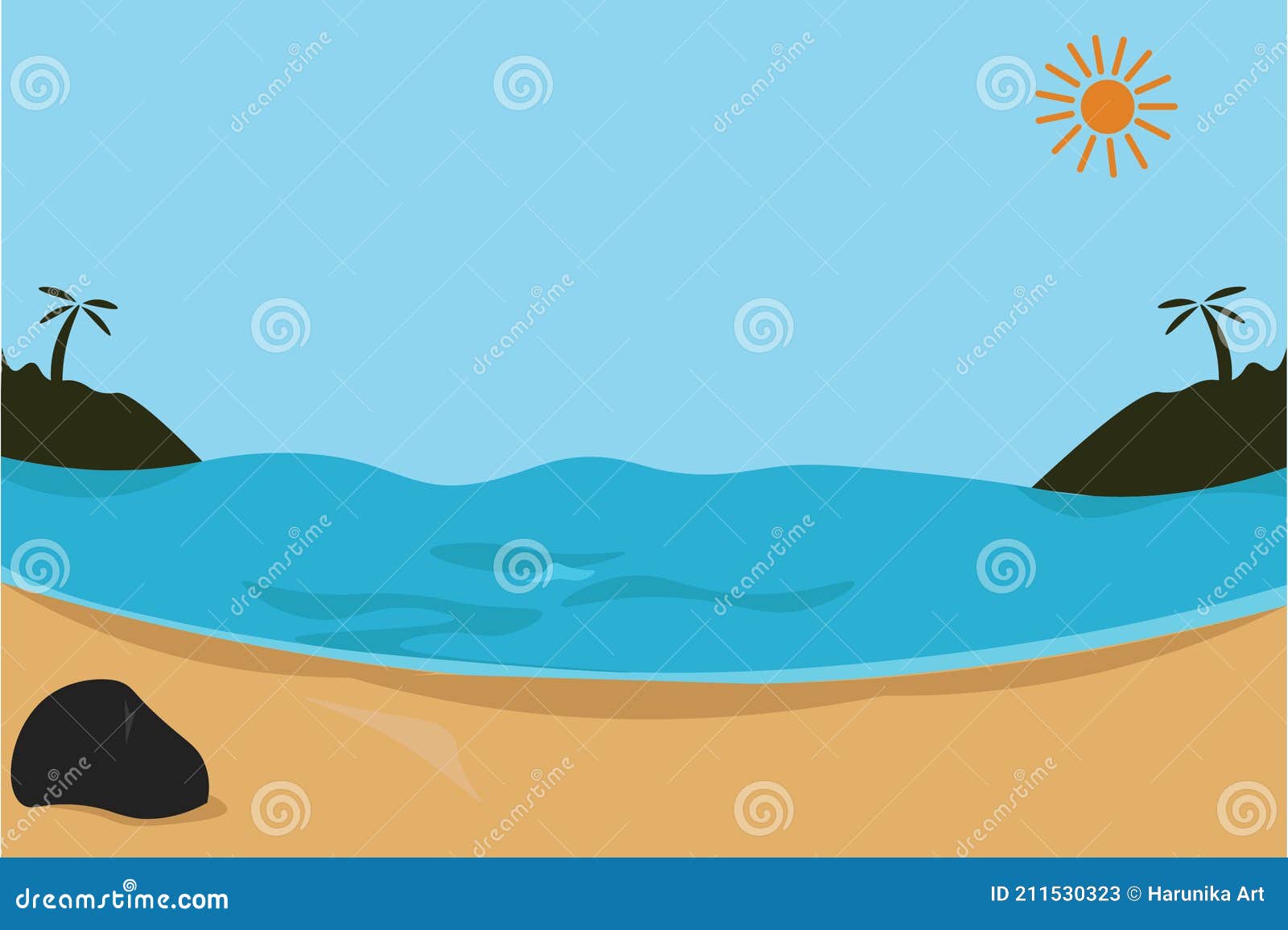Beach View with Scorching Sunshine Stock Vector - Illustration of beach ...