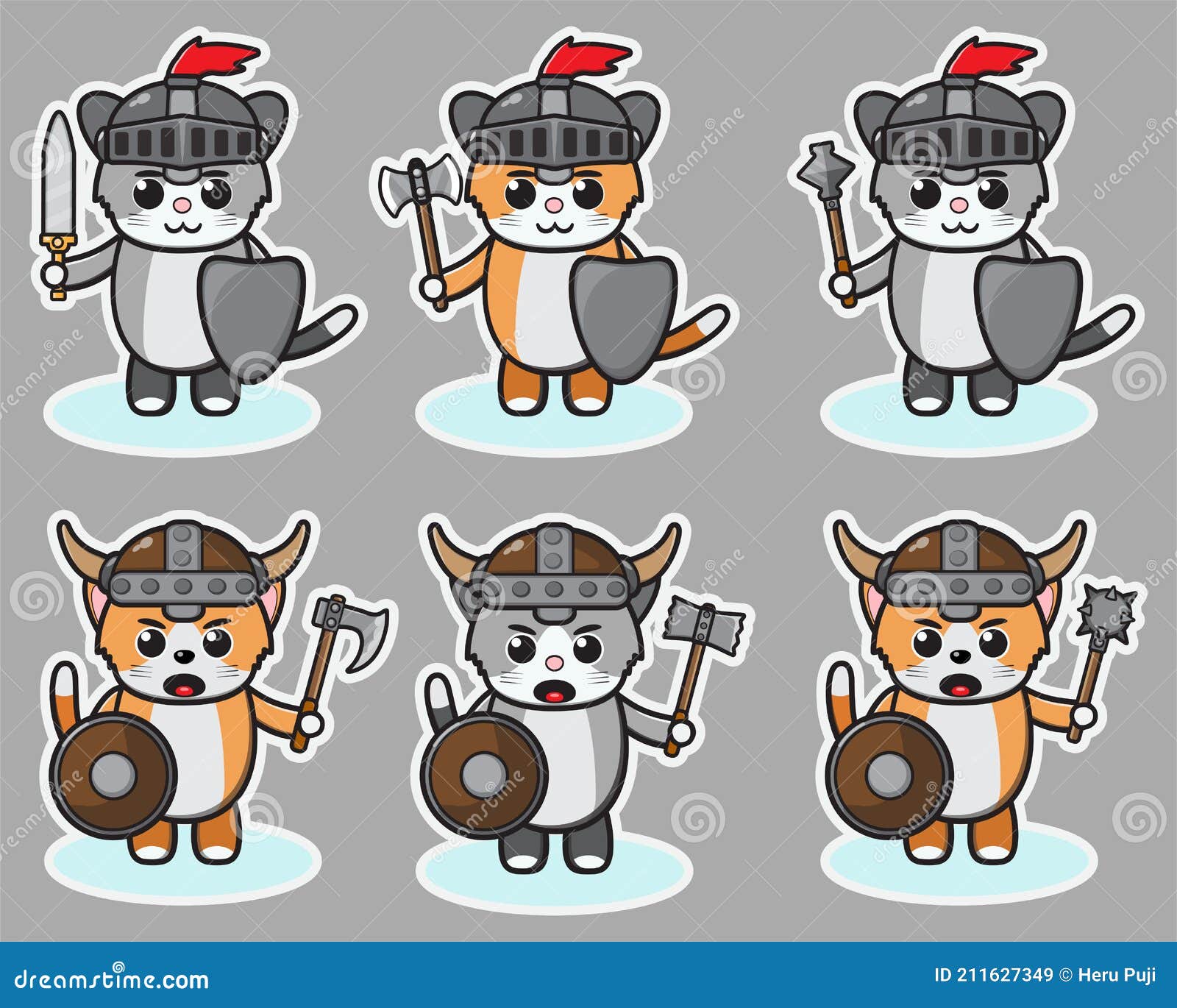 Vector Illustration of Cute Cat Knight Cartoon. Stock Vector ...