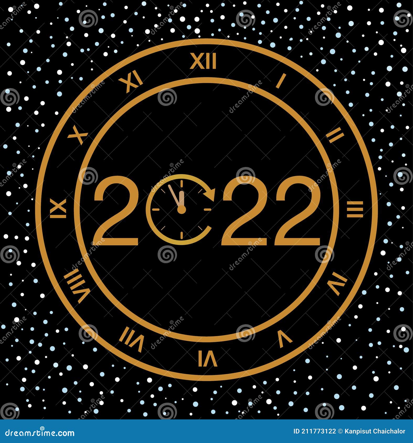 Happy New 2022 Year. Gold Metallic Numbers 2022 and Watch with Roman ...