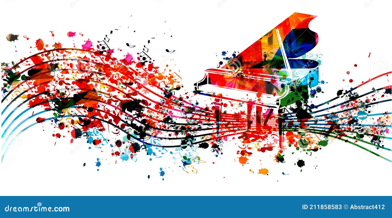 Music Promotional Poster with Multicolored Piano and Musical Notes ...