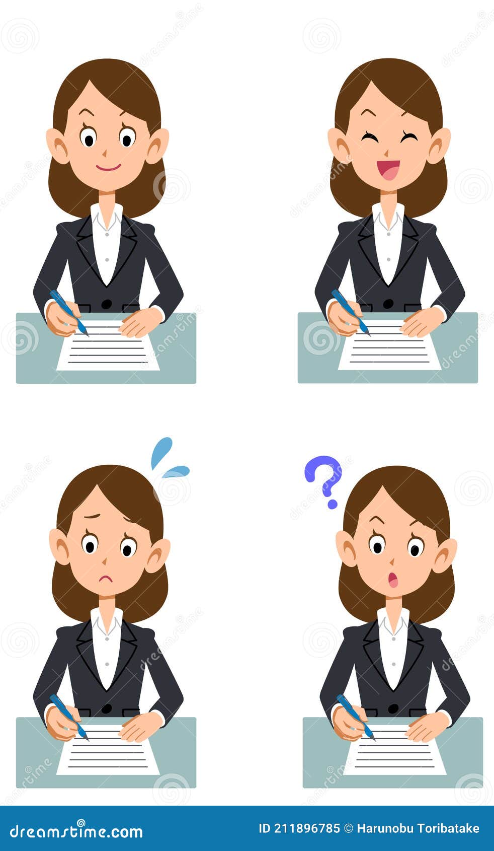 A Set Of Four Facial Expressions Explained By A Female Doctor Wearing A ...