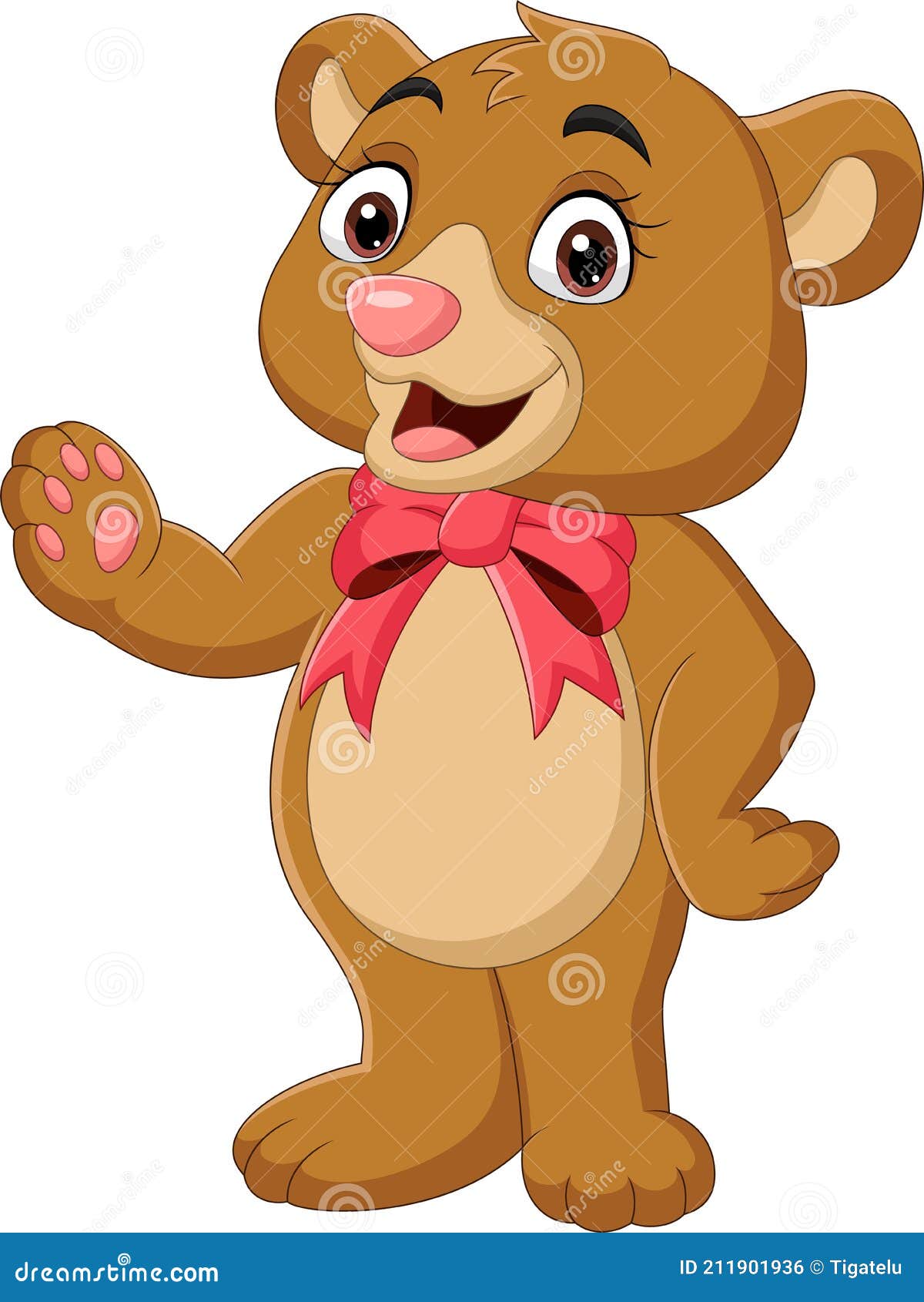 Cartoon Teddy Bear with Red Bow Stock Vector - Illustration of animal ...