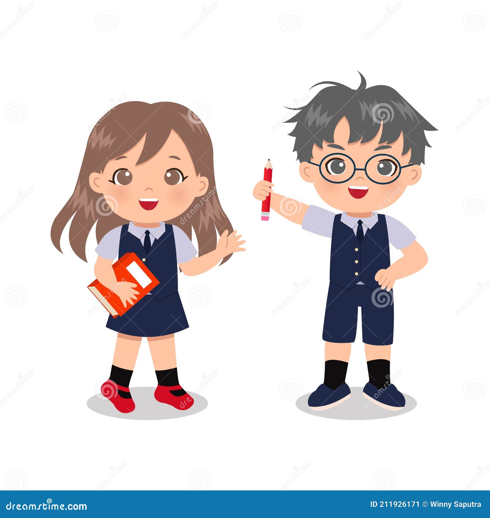 Cute Boy And Girl In School Uniform. Educational Clip Art. Cartoon ...