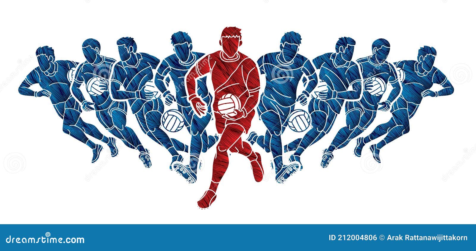 Group of Gaelic Football Men Players Action Cartoon Graphic Vector ...