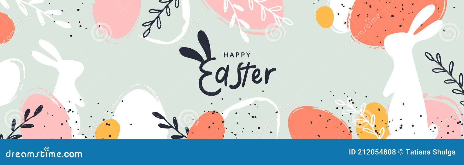 Happy Easter Banner. Trendy Easter Design in Minimal Style. Horizontal ...
