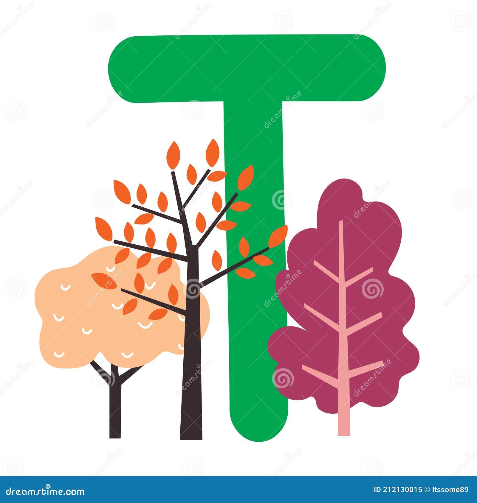 Capital Letter T of English Alphabet with Cute Cartoon Tree. Funny Font ...
