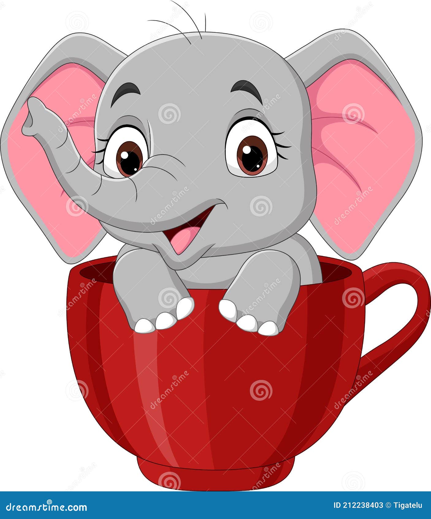 Cartoon Funny Baby Elephant Sitting in Red Cup Stock Vector ...
