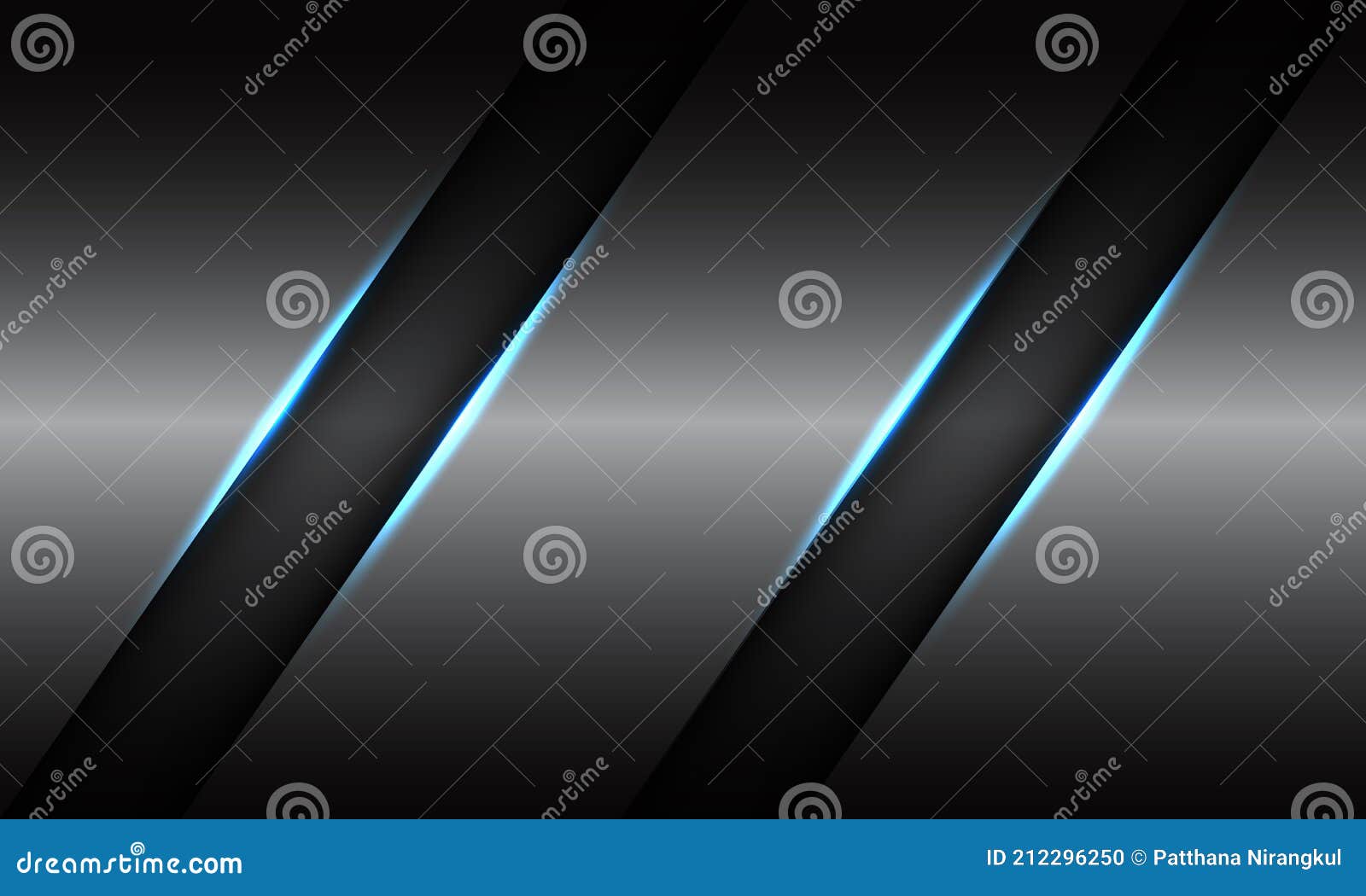 Abstract Double Black Line Blue Light Slash on Grey Metal Design Modern ...