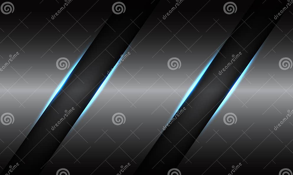 Abstract Double Black Line Blue Light Slash on Grey Metal Design Modern ...