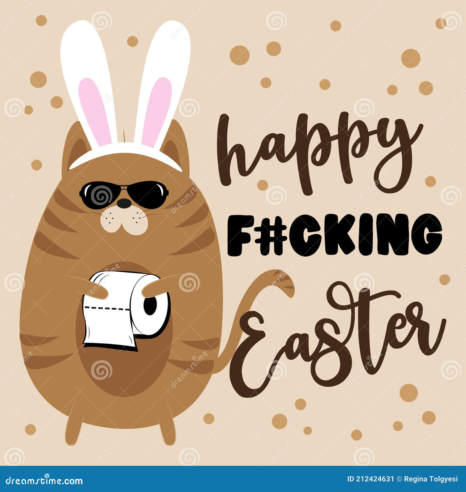 Happy Easter - Cool Cat in Bunny Ears and Toilet Paper Stock Vector ...