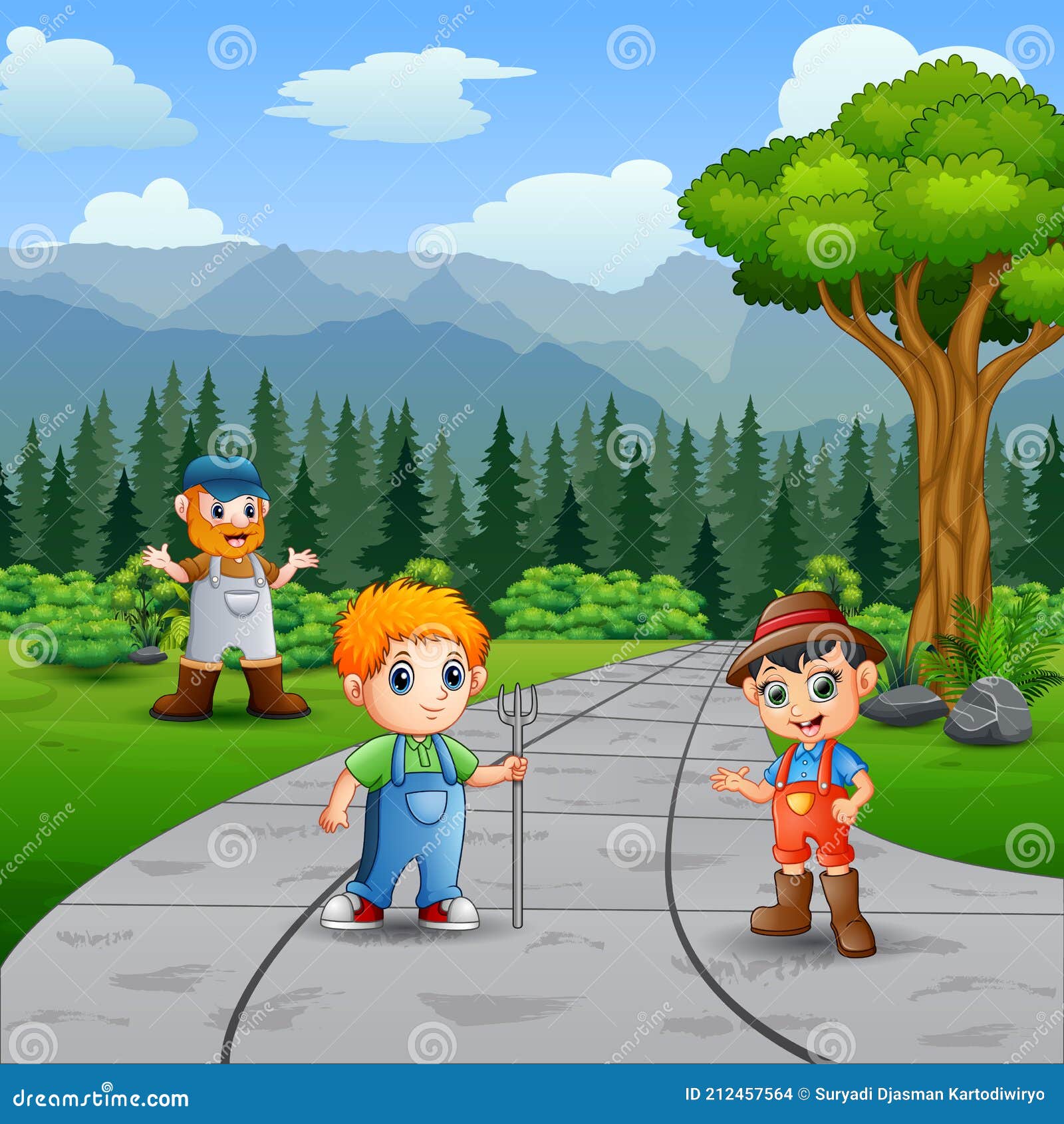 Nature Scene with the Farmers on the Road Stock Vector - Illustration ...