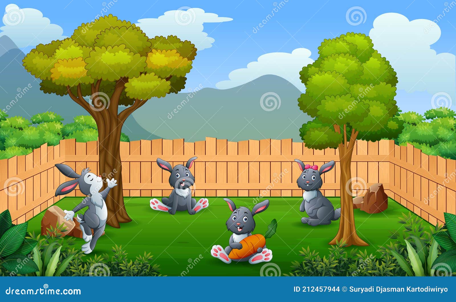 Cartoon Rabbits Playing in the Farm Stock Vector - Illustration of ...