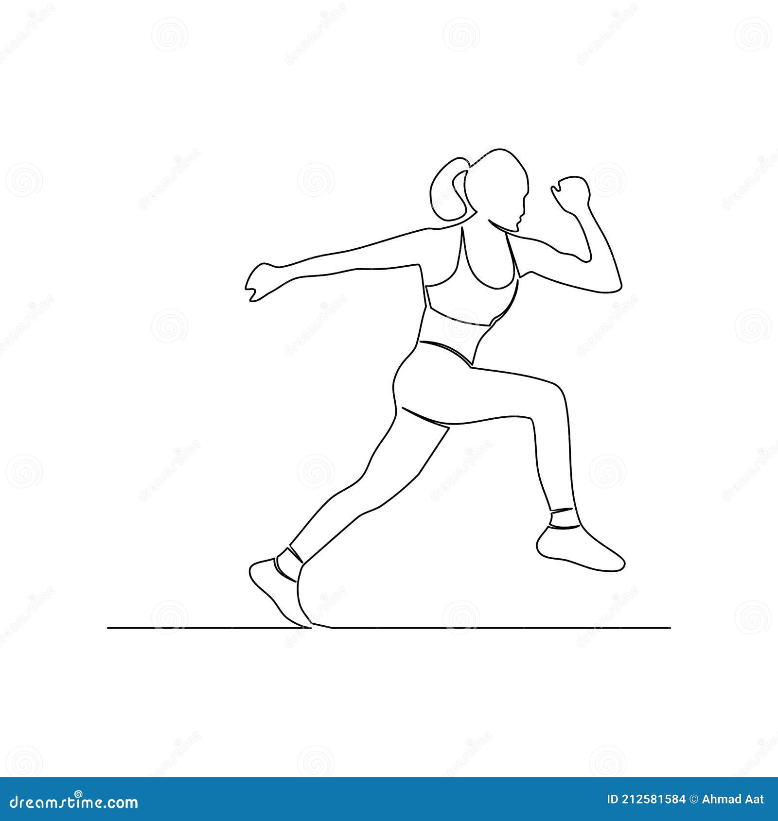 Line Drawing of Young Female Runner. Individual Sport, Training Concept ...