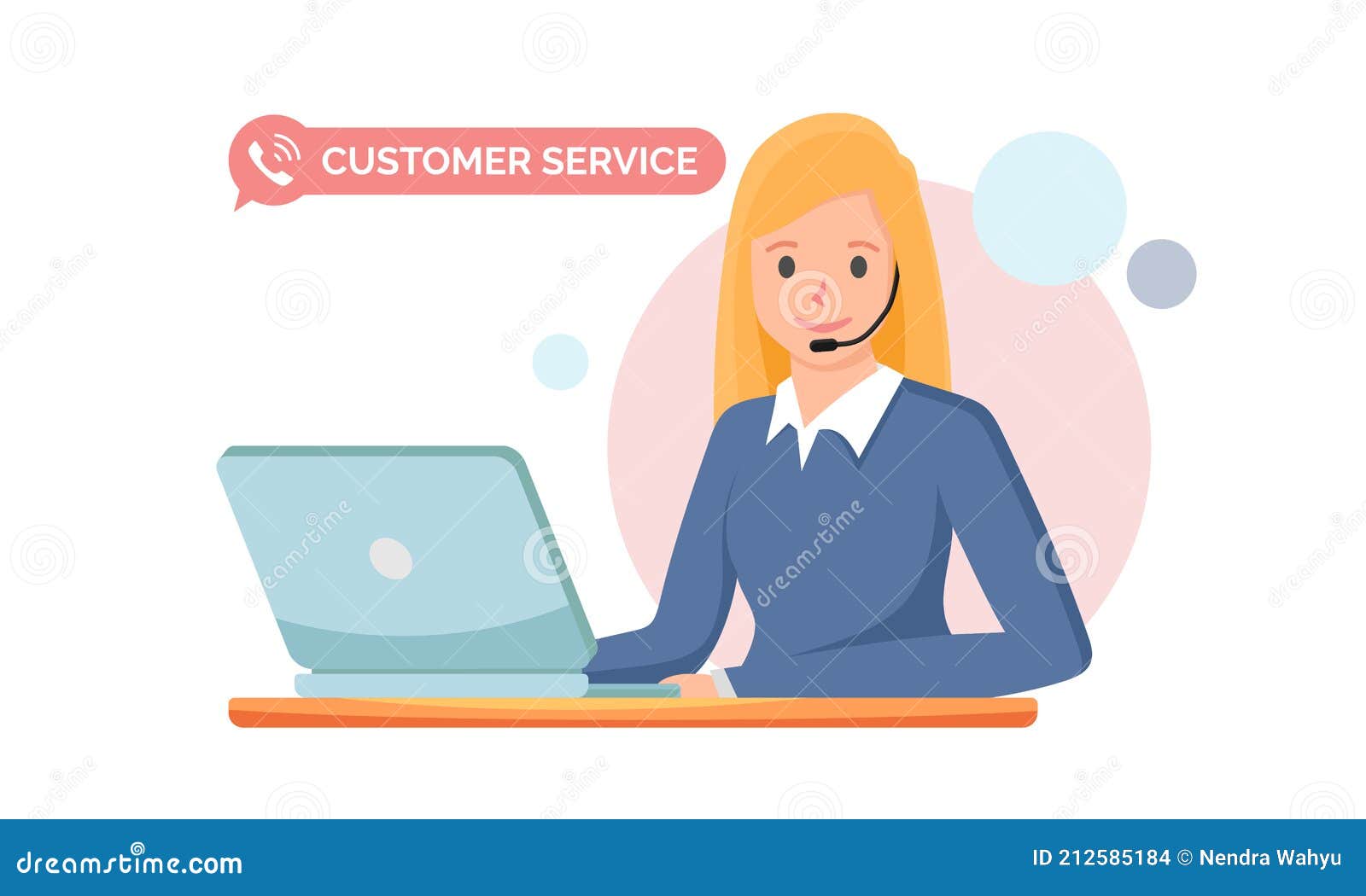 Flat Vector Illustration of a Female Customer Service Woman Working in ...