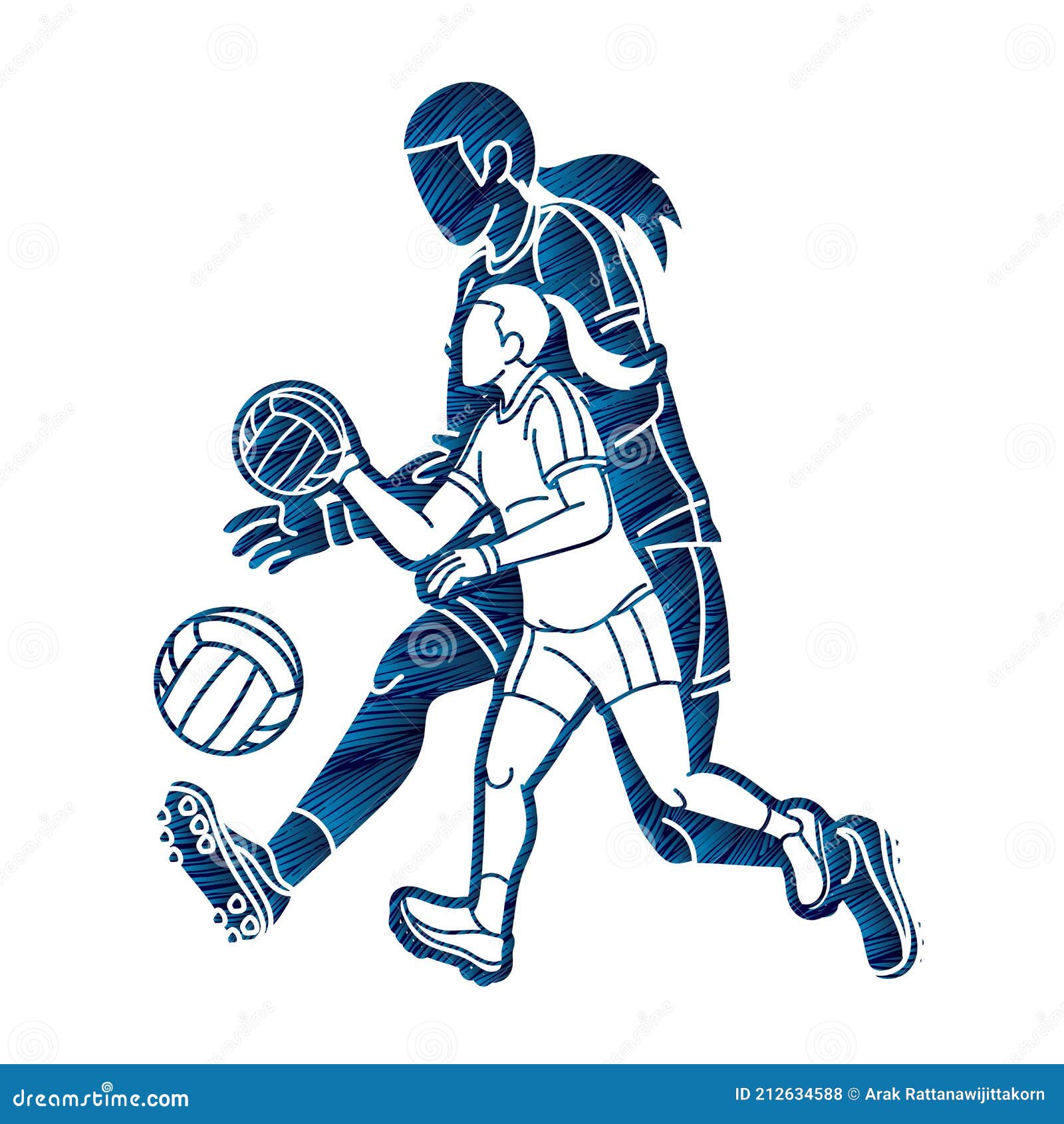 Group of Gaelic Football Female Players Sport Action Cartoon Graphic ...