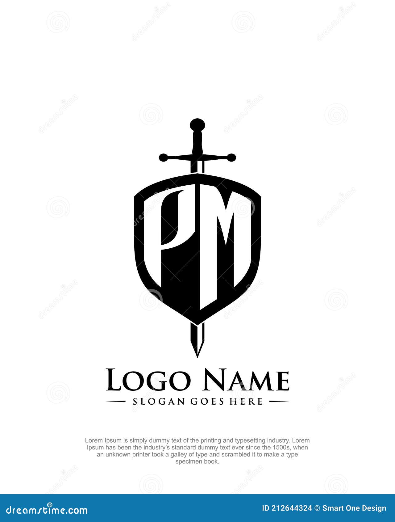 Initial PM Letter with Shield Style Logo Template Vector Stock Vector ...