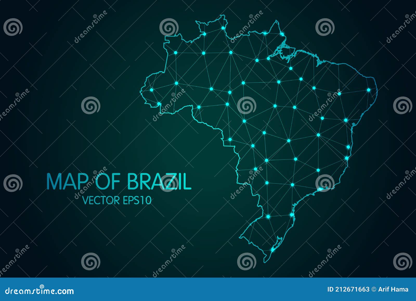 Map of Brazil - with Glowing Point and Lines Scales on the Dark ...