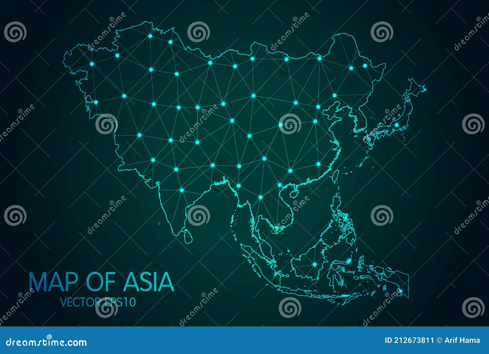 Asia Map With Polygonal Glowing Shapes. World Map Linear Continent With ...
