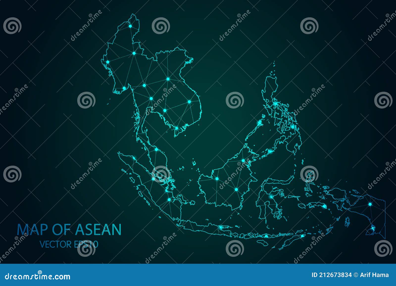 Asia Map With Polygonal Glowing Shapes. World Map Linear Continent With ...