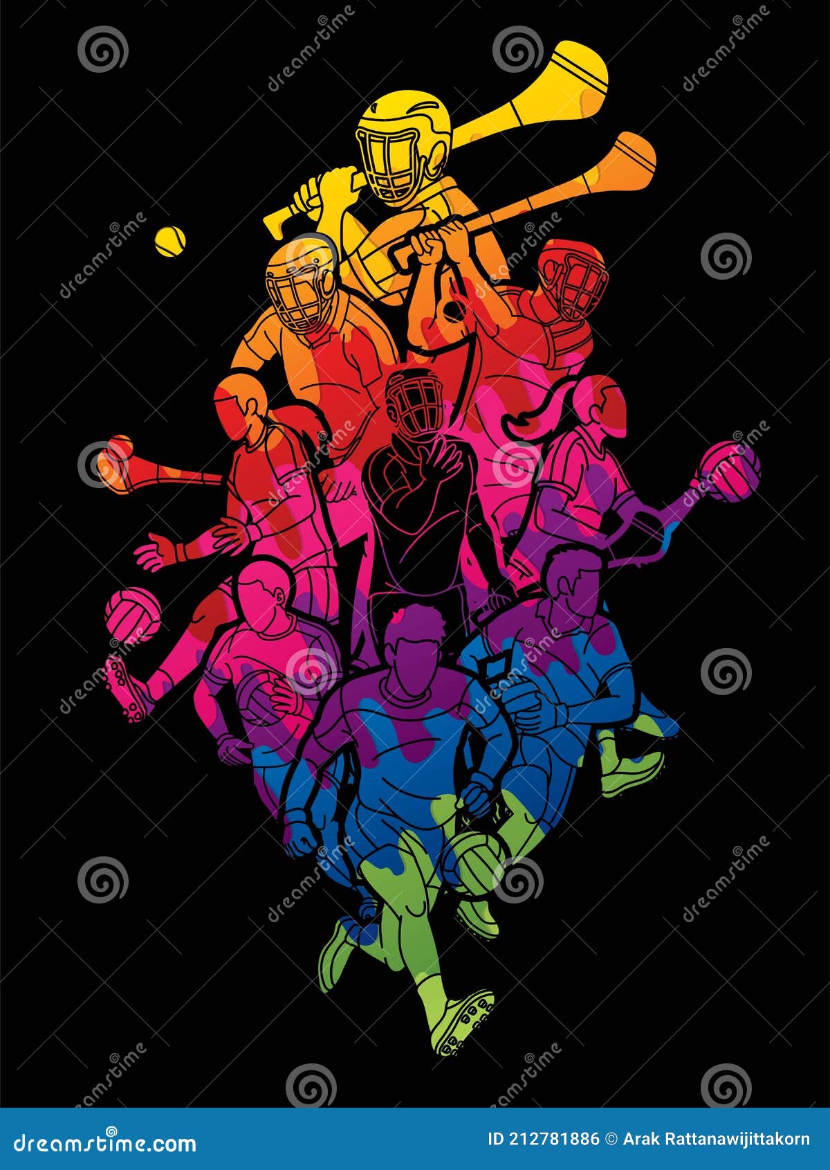 Gaelic Football and Hurling Sport Players Action Cartoon Graphic Vector ...
