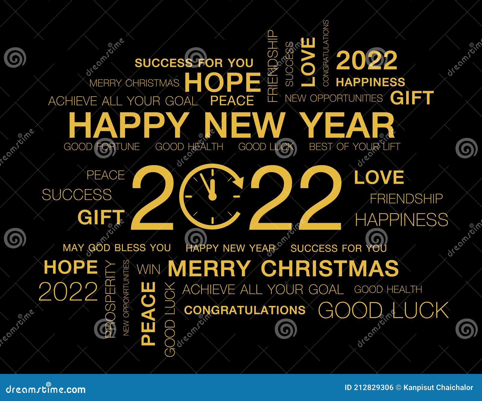 Greeting Words Around New Year Date 2022 Color in Gold. Happy New Year ...