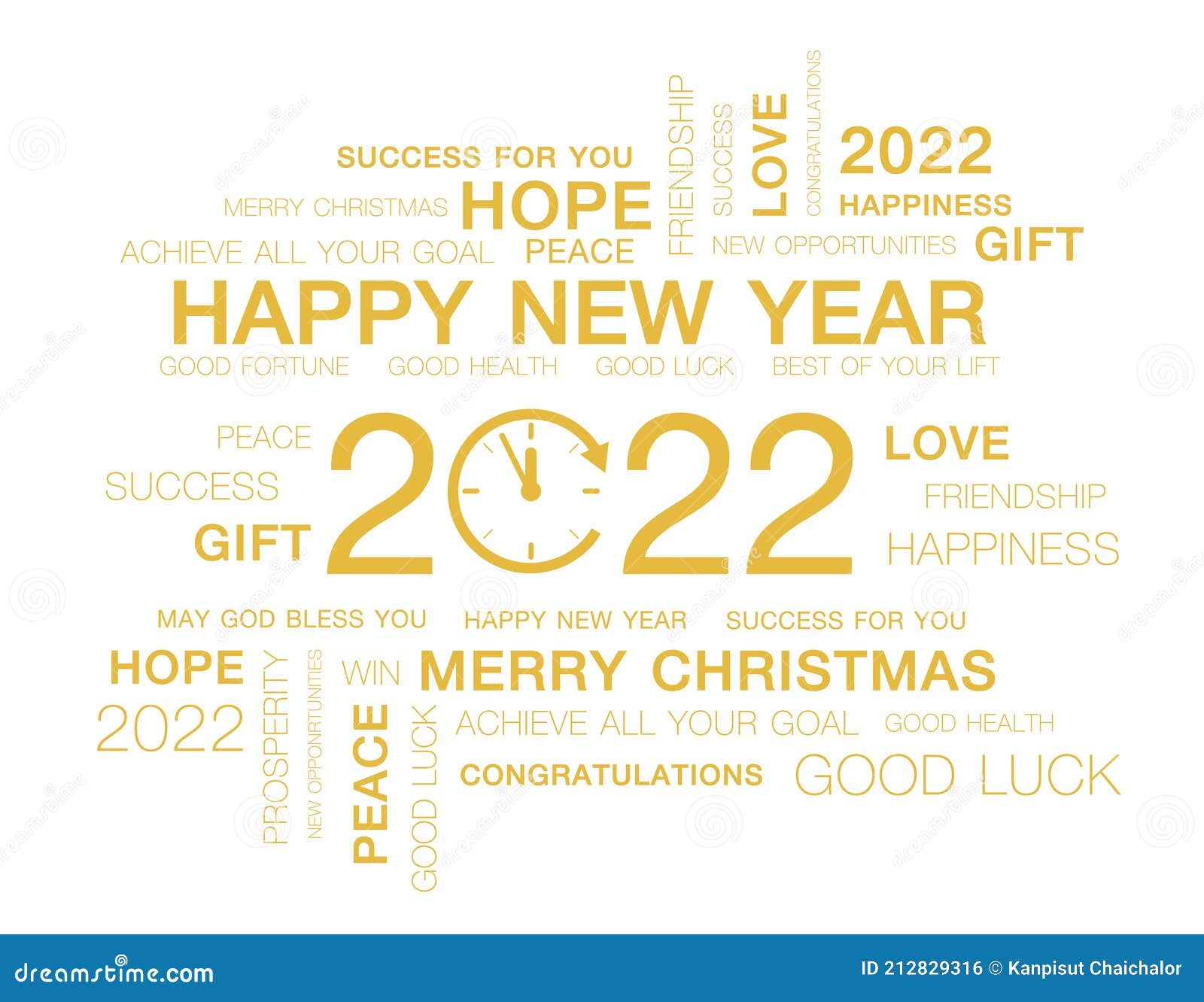Greeting Words Around New Year Date 2022 Color in Gold. Happy New Year ...