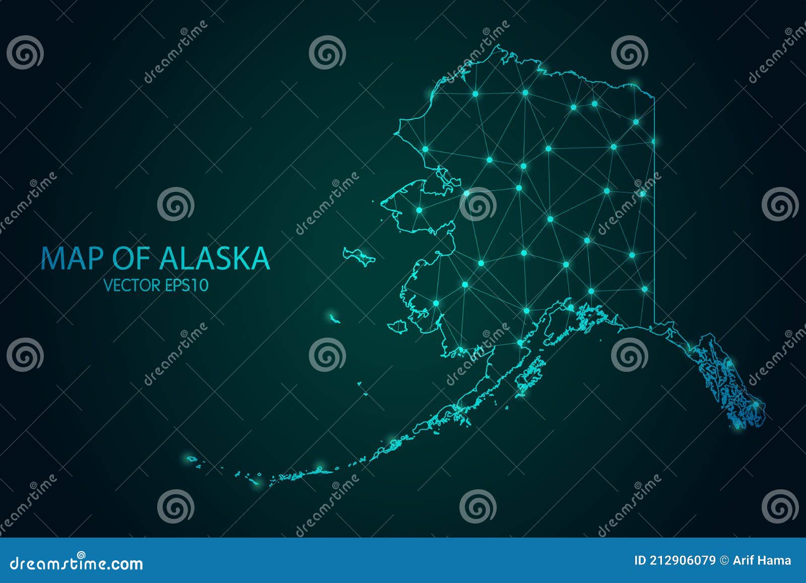 Map of Alaska - with Glowing Point and Lines Scales on the Dark ...
