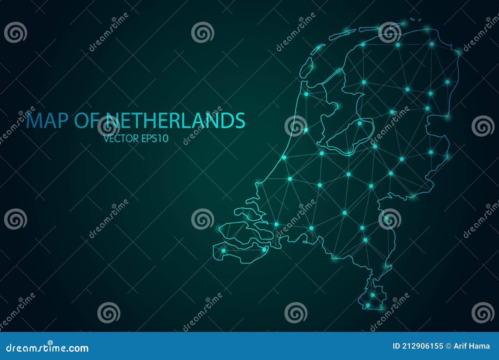 Map of Netherlands - with Glowing Point and Lines Scales on the Dark ...