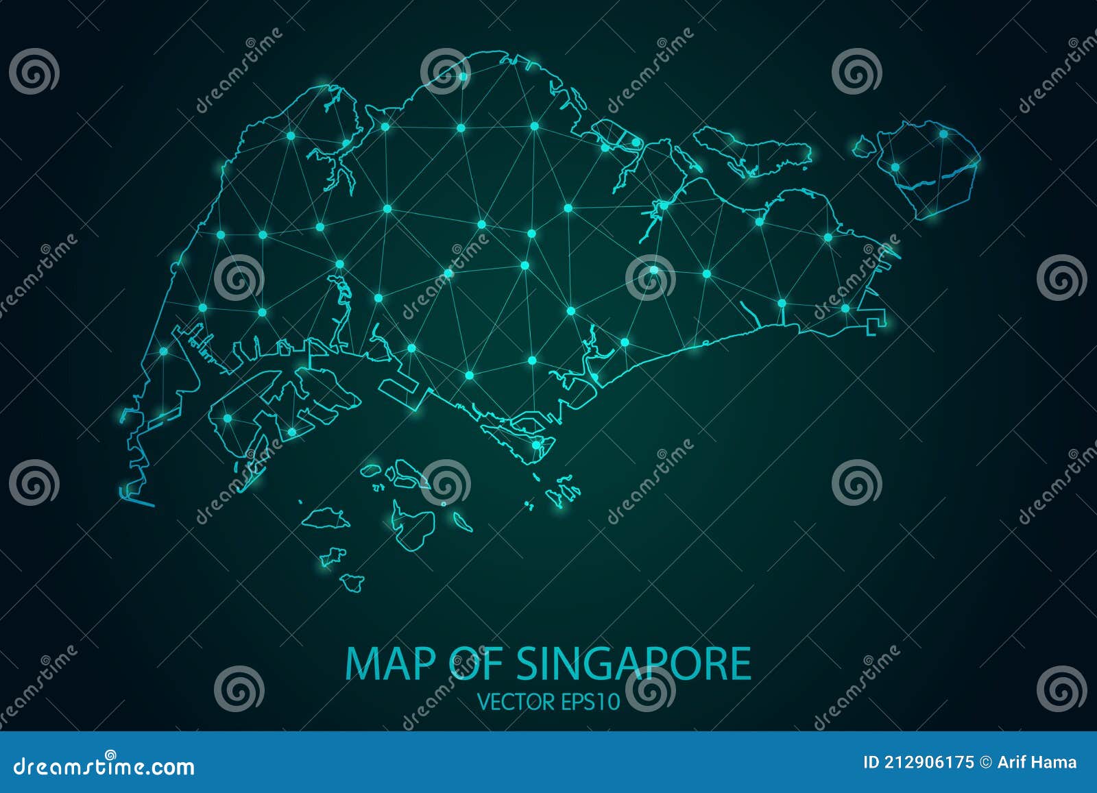 Map of Singapore - with Glowing Point and Lines Scales on the Dark ...