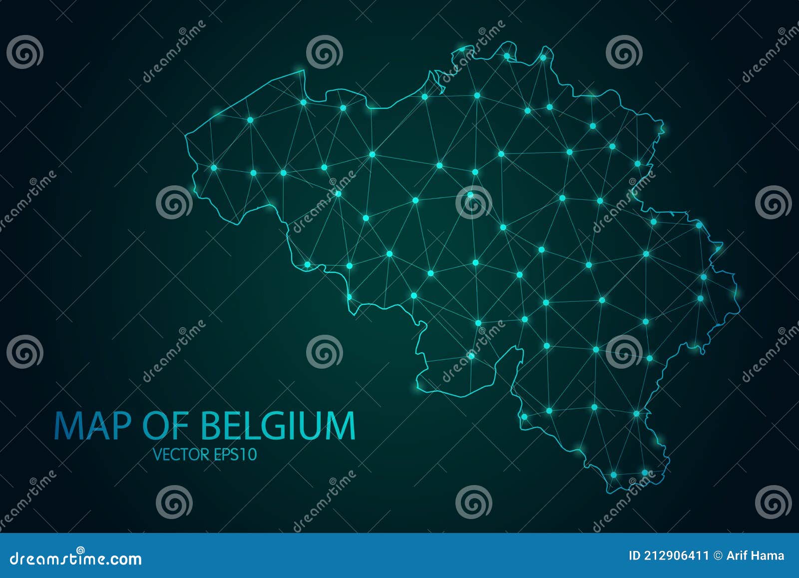 Map of Belgium - with Glowing Point and Lines Scales on the Dark ...