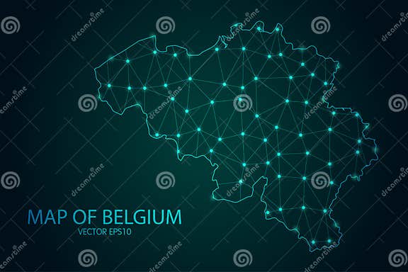 Map of Belgium - with Glowing Point and Lines Scales on the Dark ...