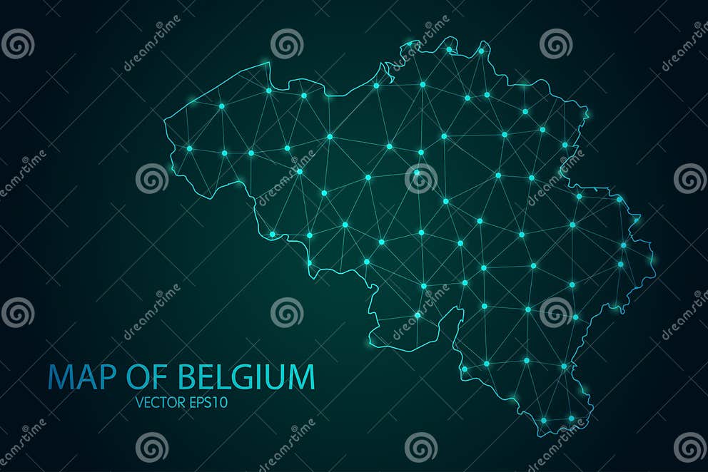 Map of Belgium - with Glowing Point and Lines Scales on the Dark ...