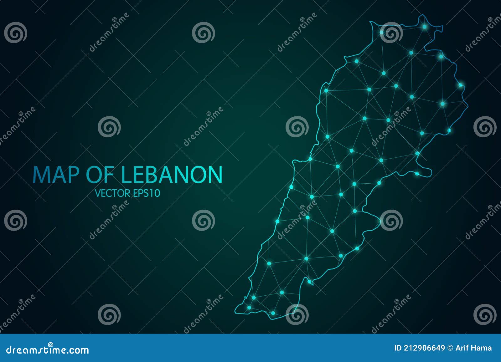 Map of Lebanon - with Glowing Point and Lines Scales on the Dark ...