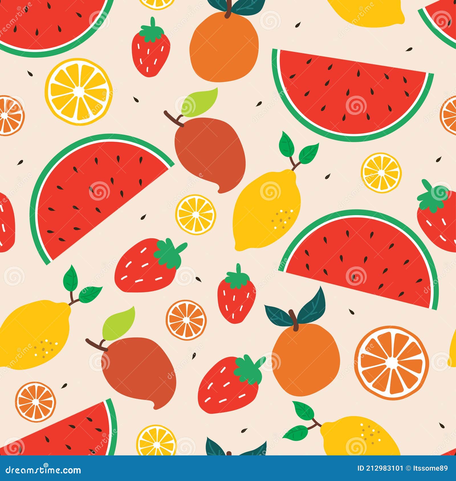 Seamless Pattern with Cute Cartoon Fruits for Fabric Print, Textile ...
