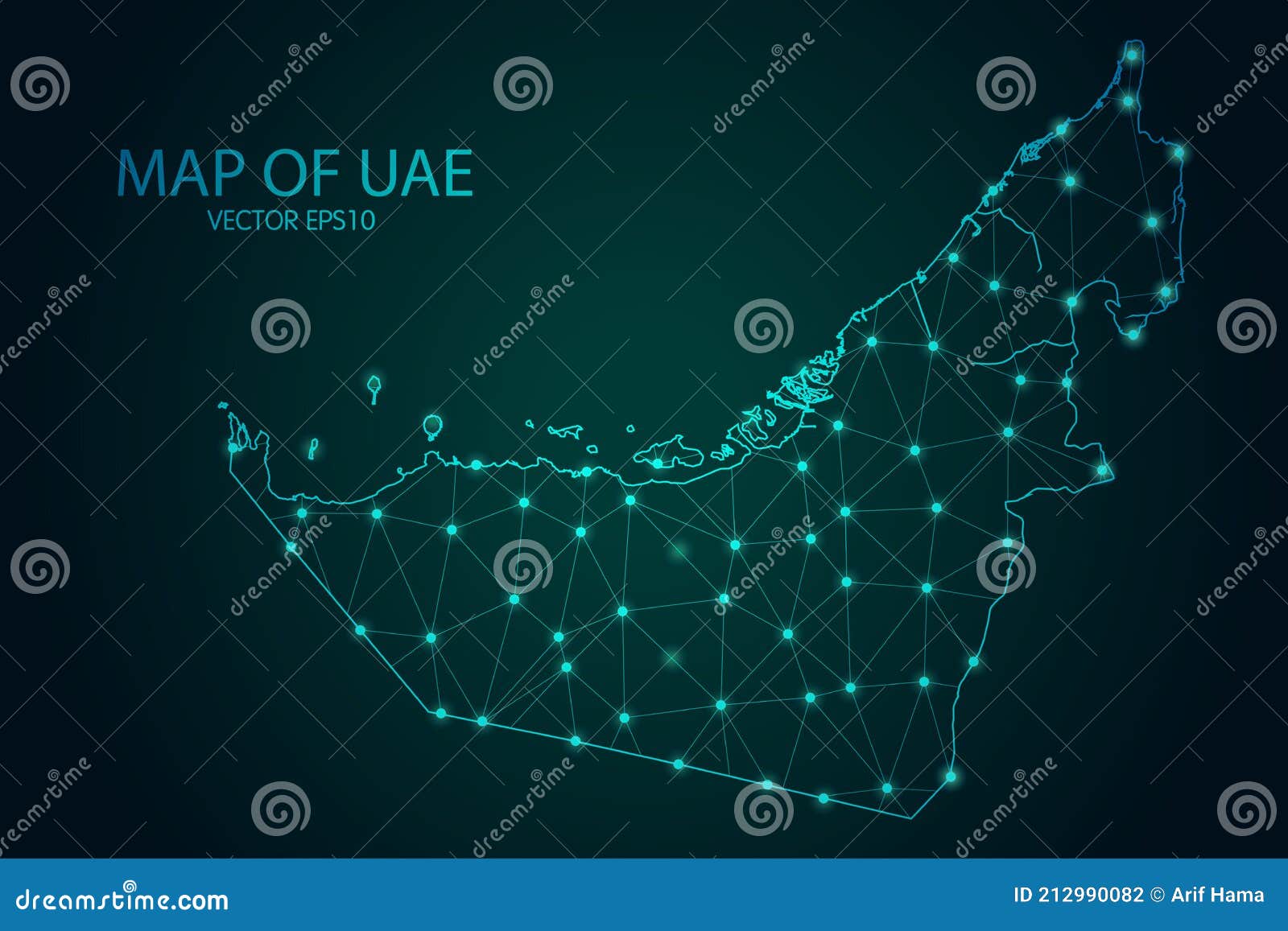 Map of United Arab Emirates - with Glowing Point and Lines Scales on ...