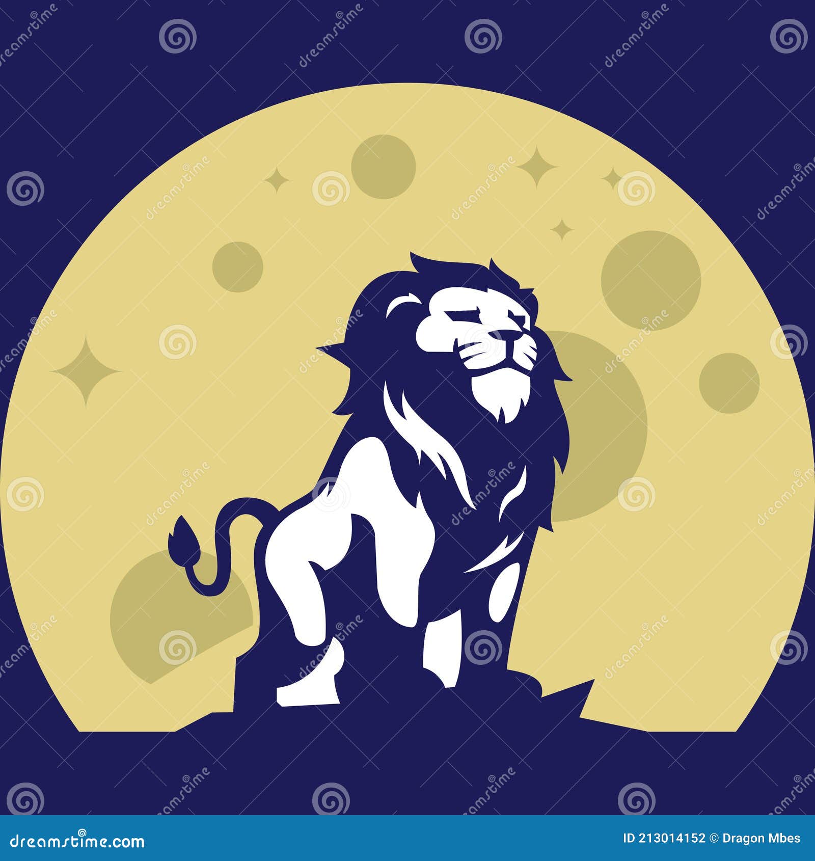 Lion Snarling On A Rock. Side View With Sunset Background. Vector ...