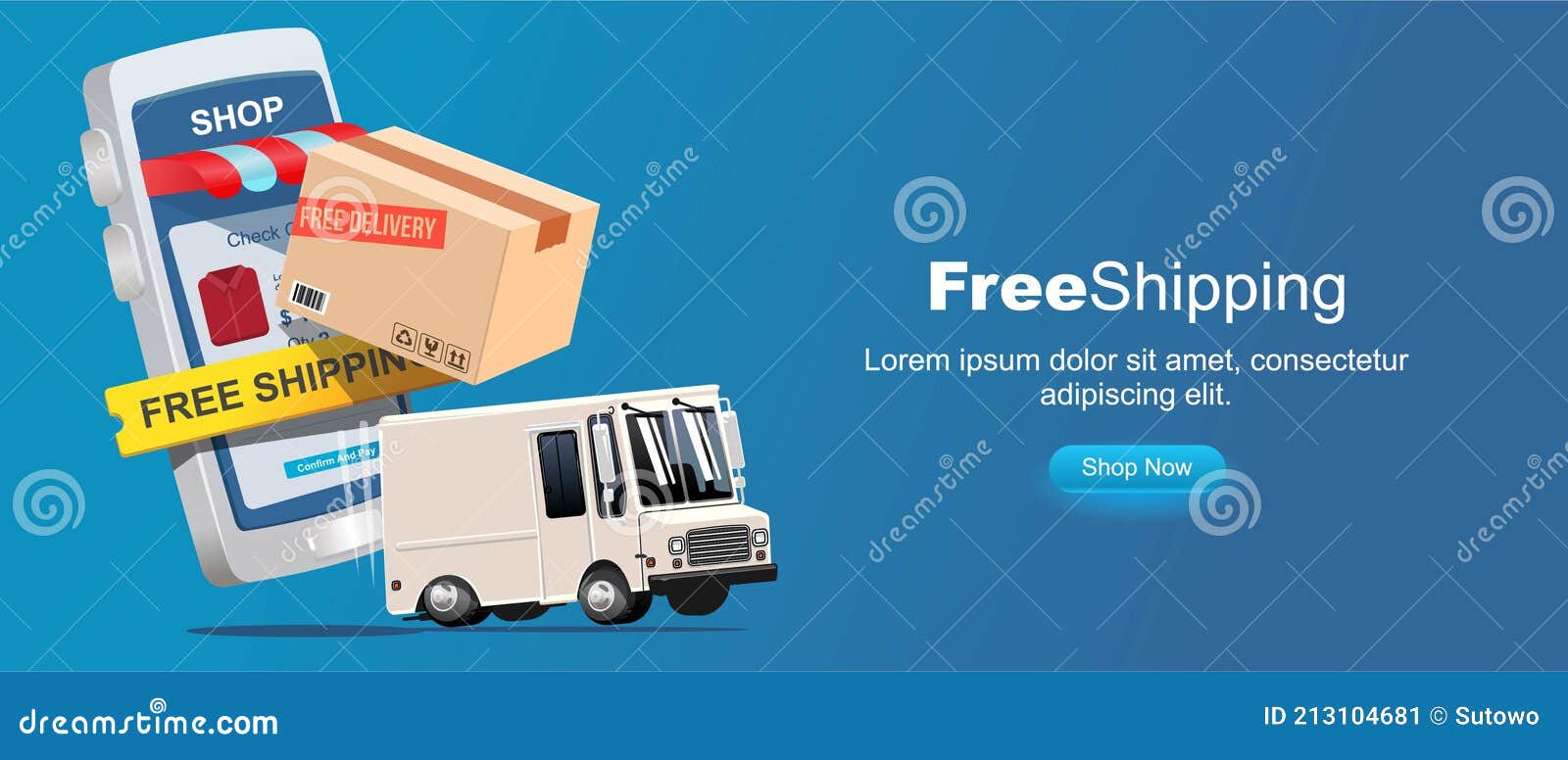 Free Shipping Promotion Web Banner. Smarphone Application with Shopping ...