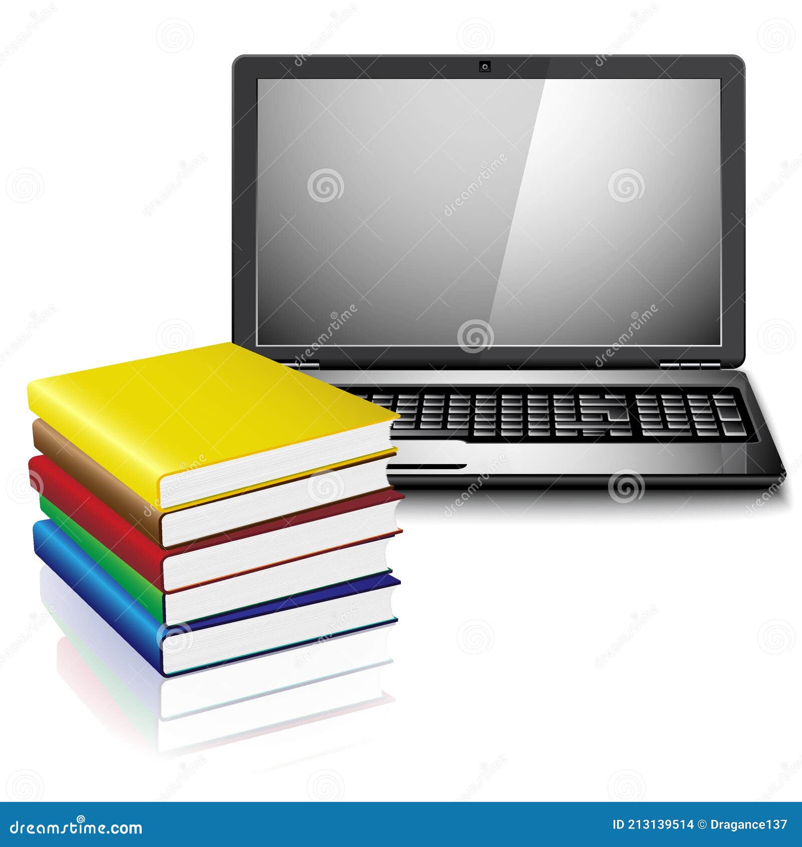 Close Up of Stack of Colorful Books and Laptop Stock Vector ...