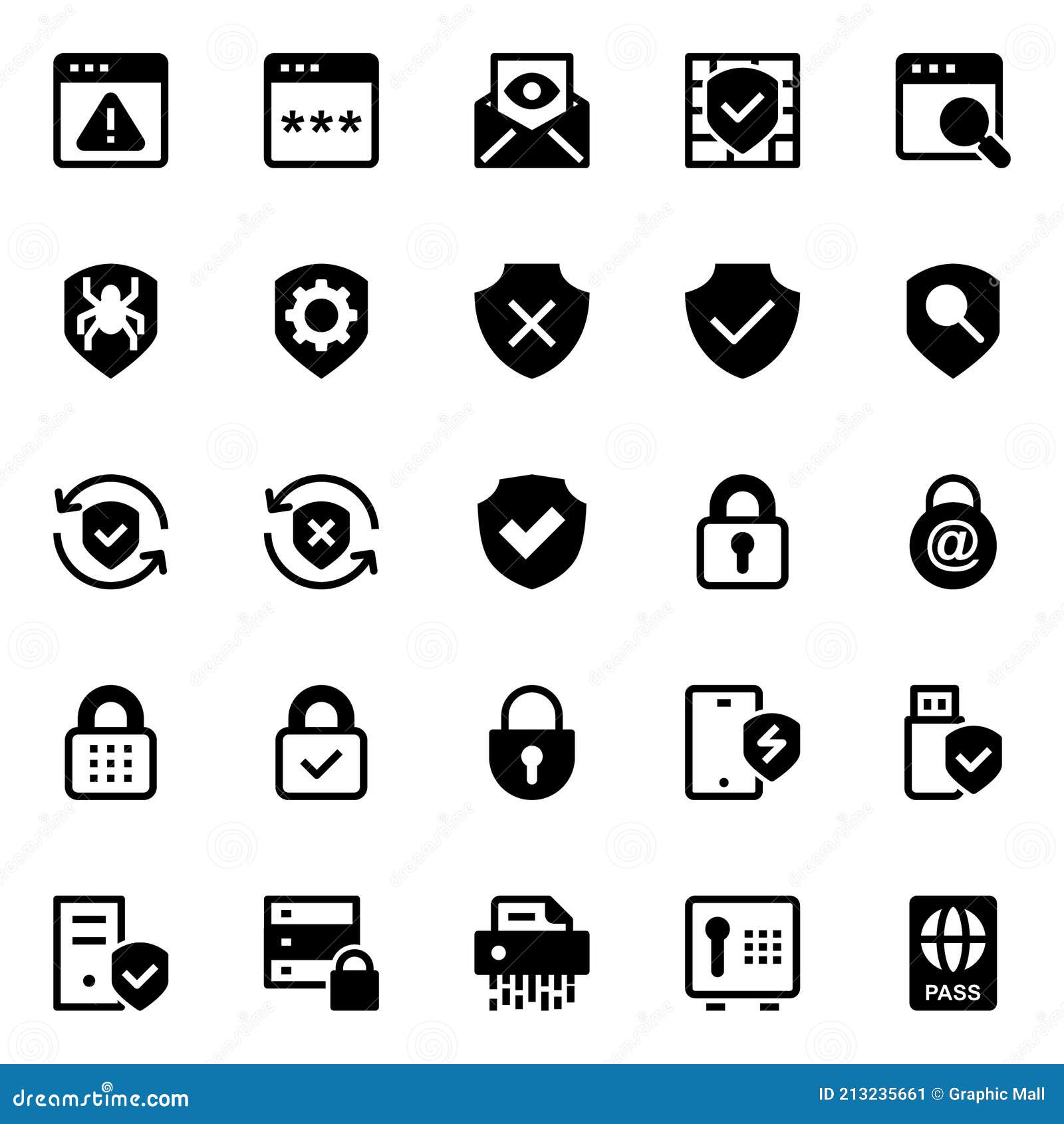 Glyph Icons for Cyber Security. Stock Vector - Illustration of ...