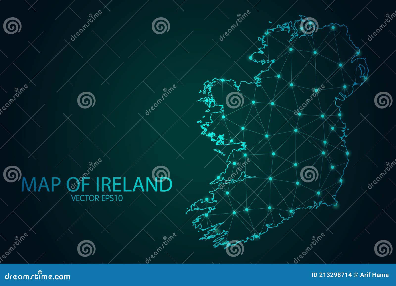 Map of Ireland - with Glowing Point and Lines Scales on the Dark ...