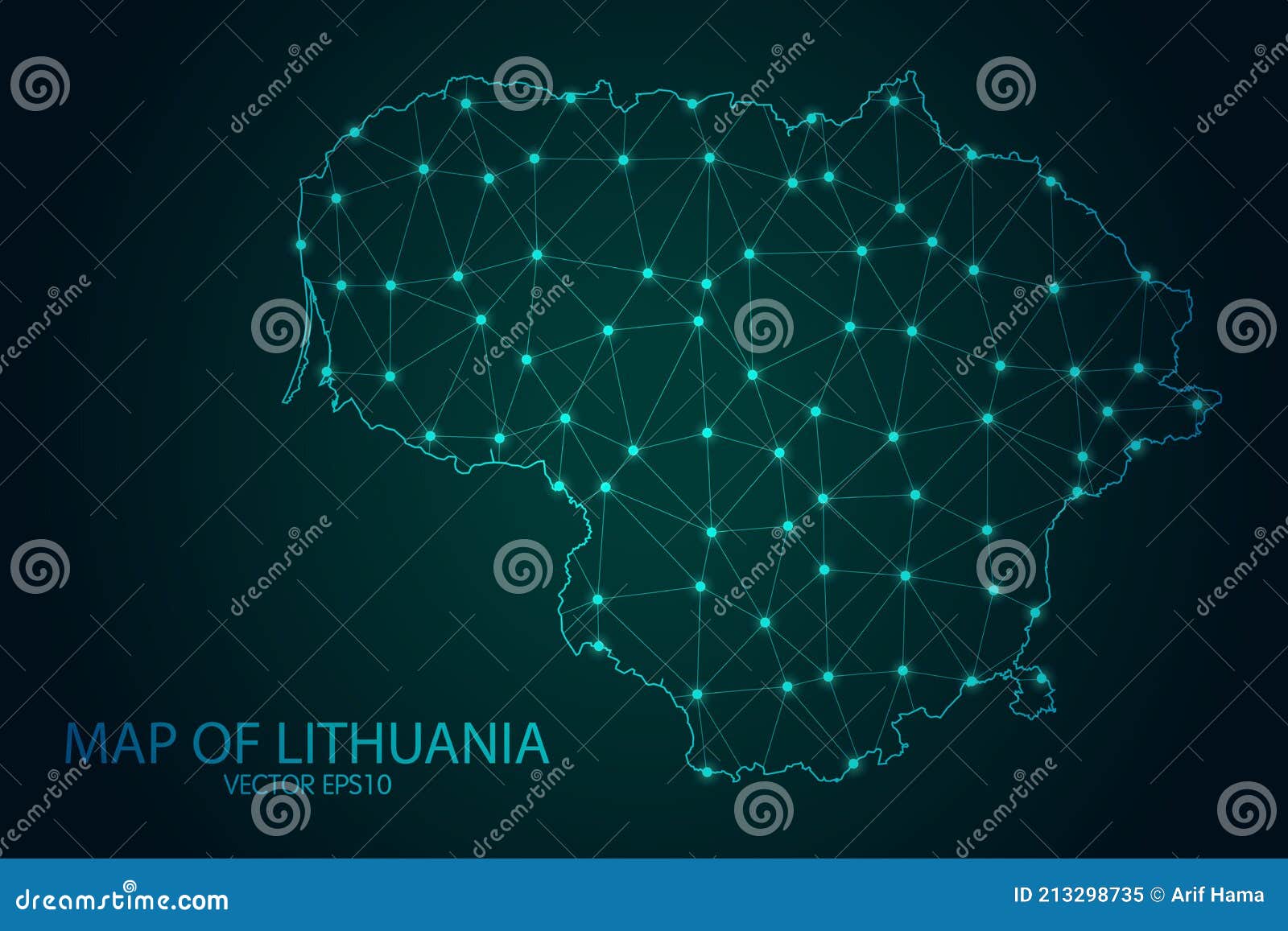 Map of Lithuania - with Glowing Point and Lines Scales on the Dark ...