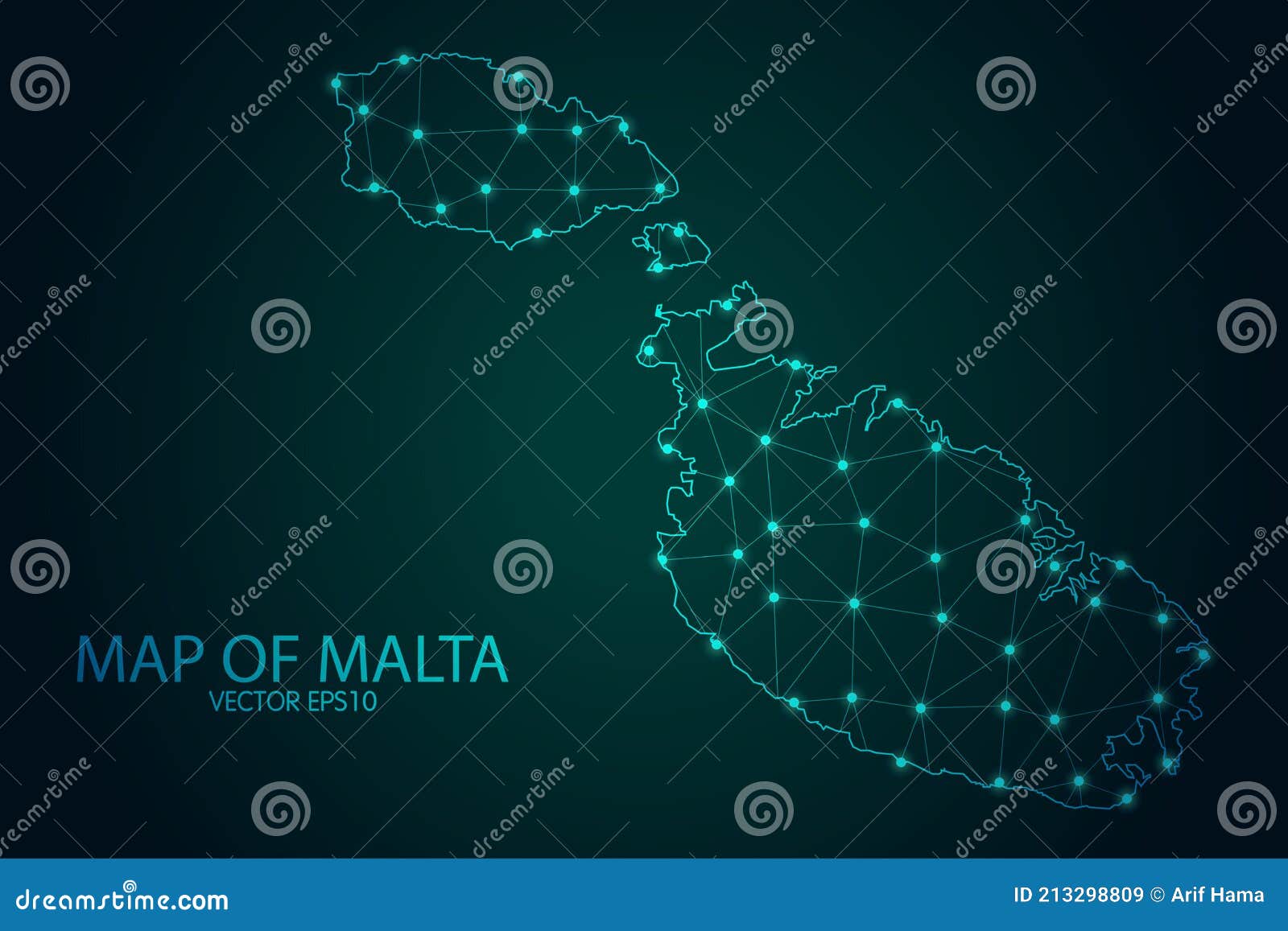 Map of Malta - with Glowing Point and Lines Scales on the Dark Gradient ...