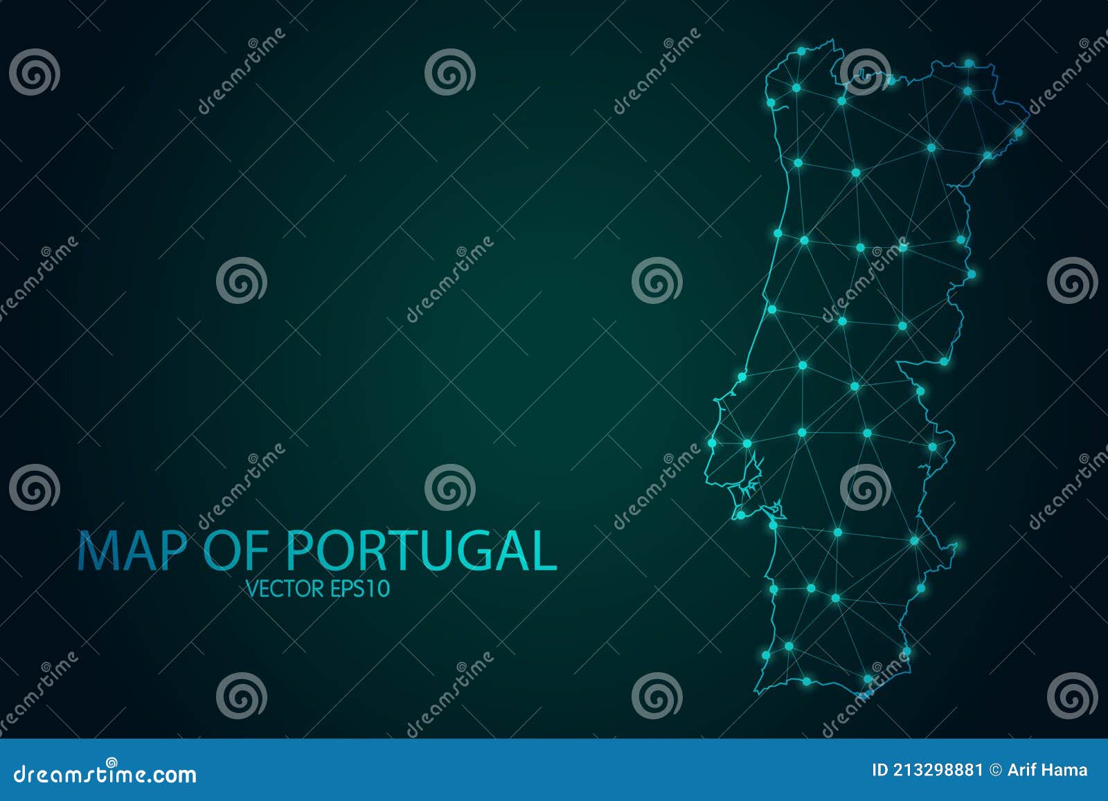Map of Portugal - with Glowing Point and Lines Scales on the Dark ...