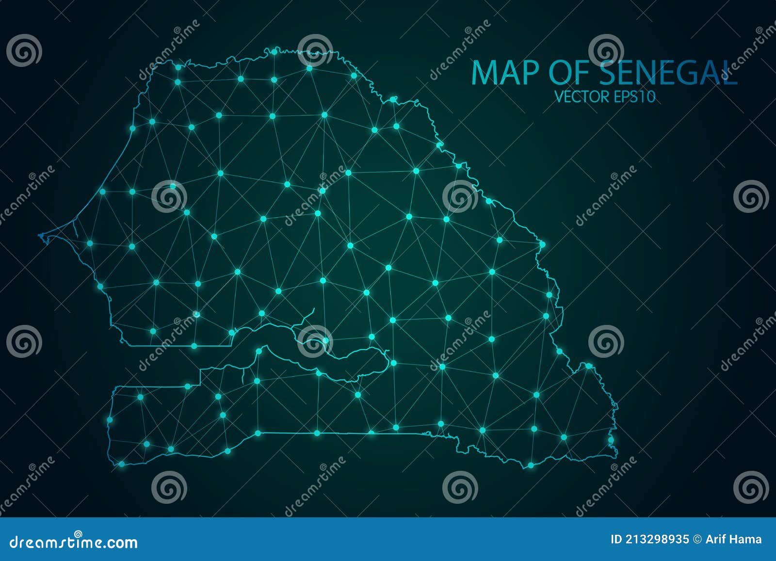 Map of Senegal - with Glowing Point and Lines Scales on the Dark ...