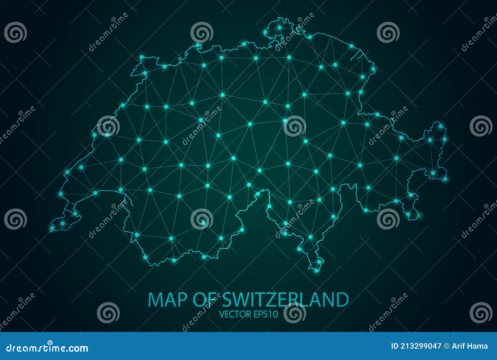 Map of Switzerland - with Glowing Point and Lines Scales on the Dark ...