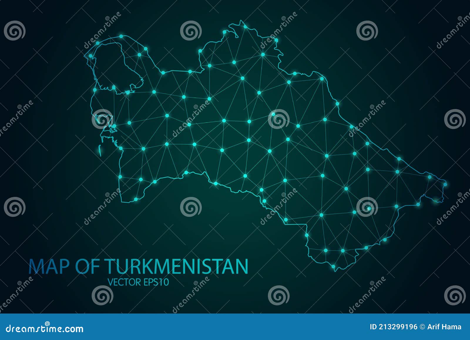 Map of Turkmenistan - with Glowing Point and Lines Scales on the Dark ...
