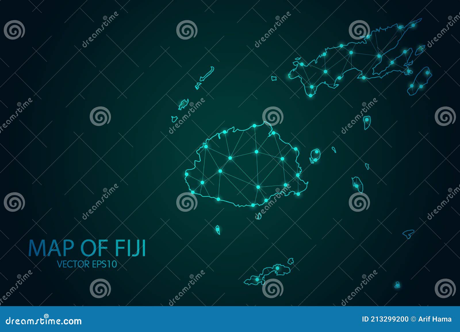 Map of Fiji - with Glowing Point and Lines Scales on the Dark Gradient ...