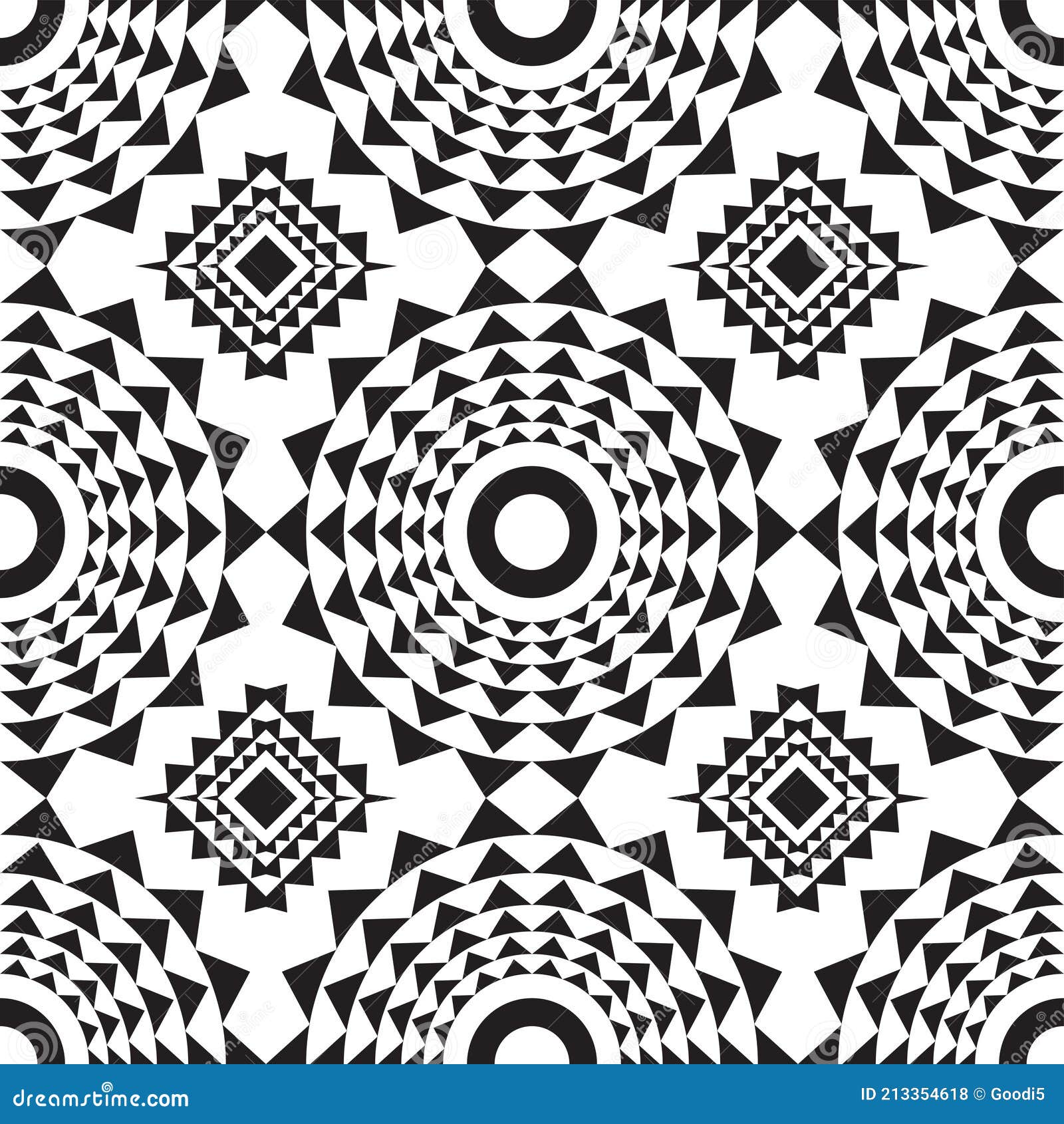 Seamless African Triangle Design Pattern in Black and White Stock ...